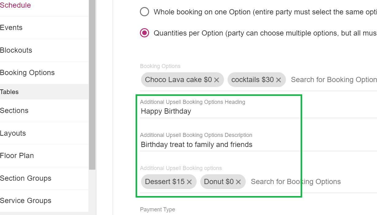 Upsell Booking Options